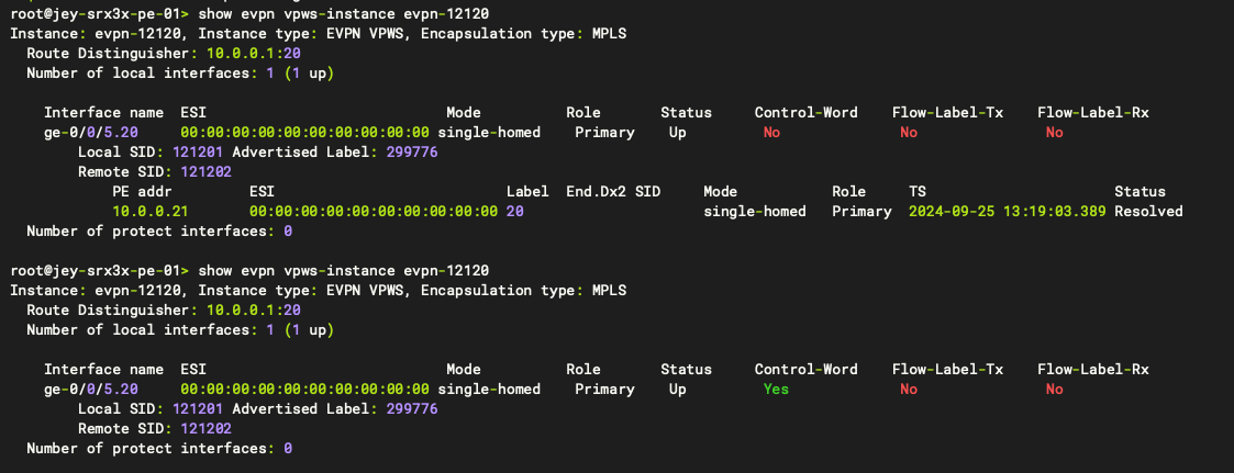 BGP EVPN VPWS - Cisco & Juniper - Traffic Withdrawn - Cisco Community