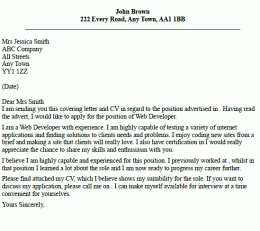 Cover Letter Web Developer Icover uk