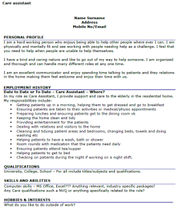 Care Assistant CV Example Icover uk