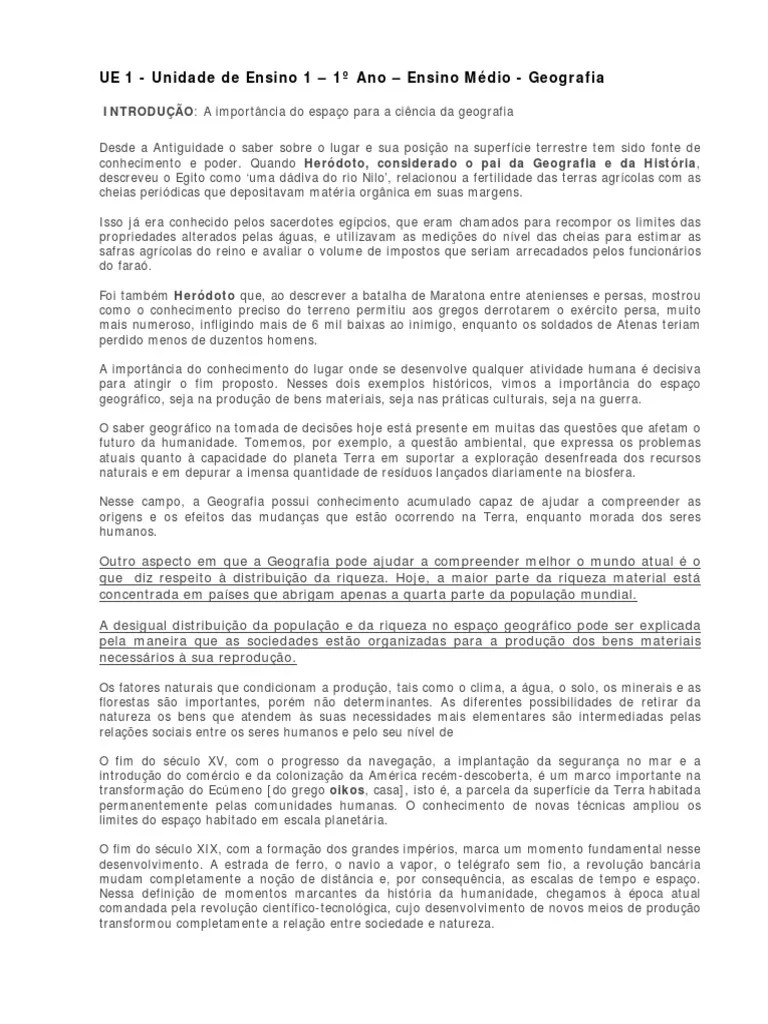 UE1 - 1º Ano - O Espaço E A Ciência Geográfica | PDF | Geografia | Mapa