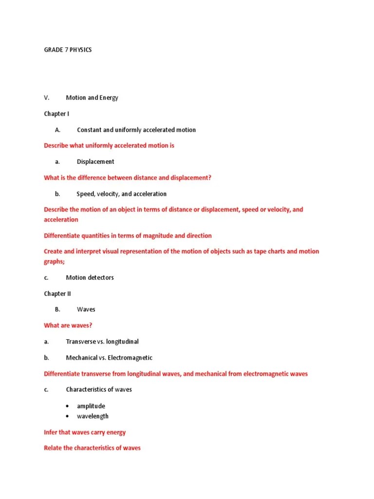 Grade 7 Physics | PDF | Waves | Light