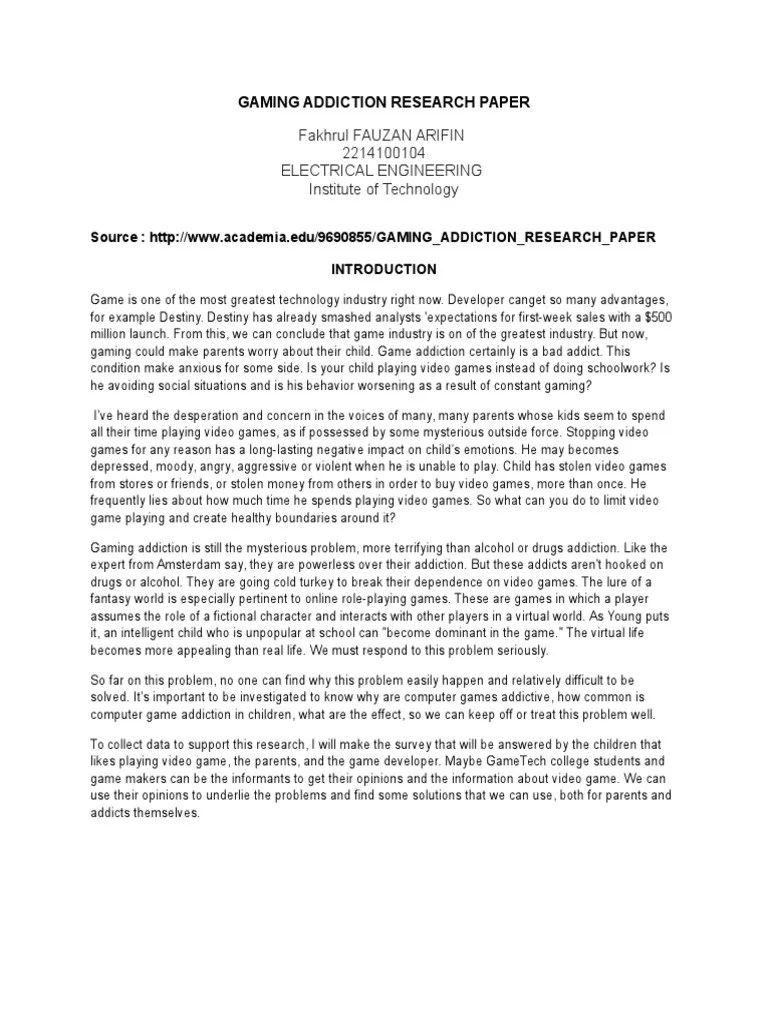 Gaming Addiction Research Paper Online | PDF | Substance Dependence ...