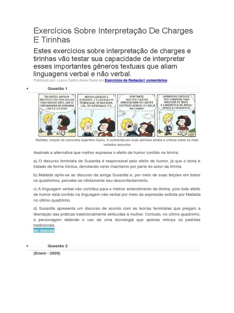 Exercícios Sobre Interpretação De Charges E Tirinhas | PDF | Quadrinhos ...