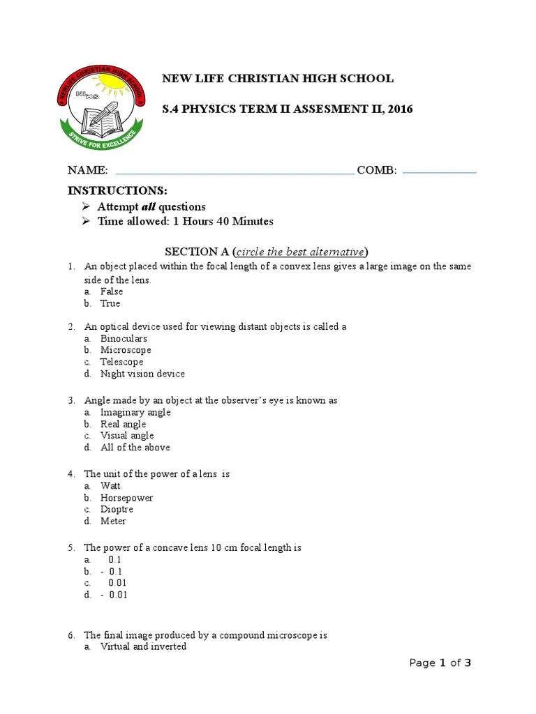 S.4 Physics Test 2 | PDF | Electromagnetic Radiation | Natural Philosophy