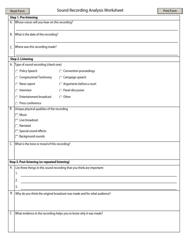 Sound Recording Analysis Worksheet 1 | PDF | Sound Recording And ...