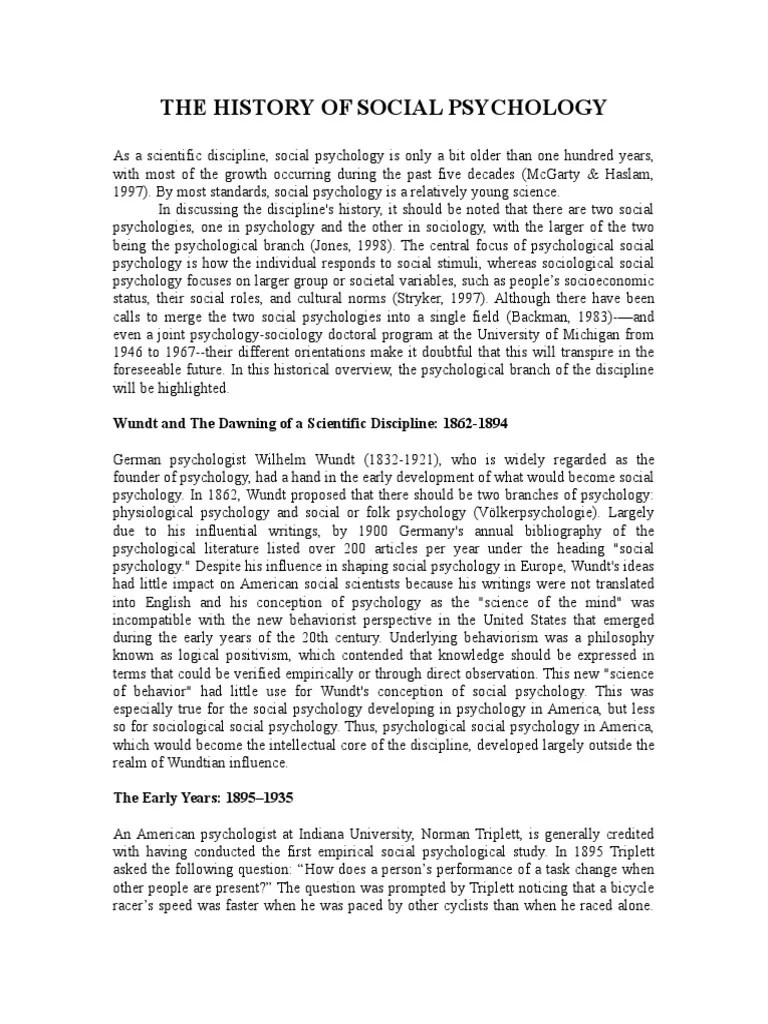 The History Of Social Psychology | PDF | Social Psychology | Psychology