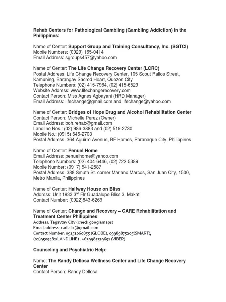Gambling Addiction Rehab Centers | PDF | Makati | Metro Manila