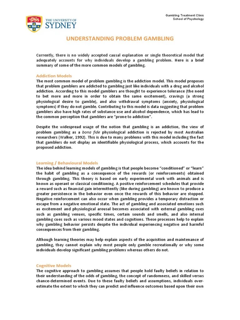 Models Of Problem Gambling PDF | PDF | Problem Gambling | Substance ...