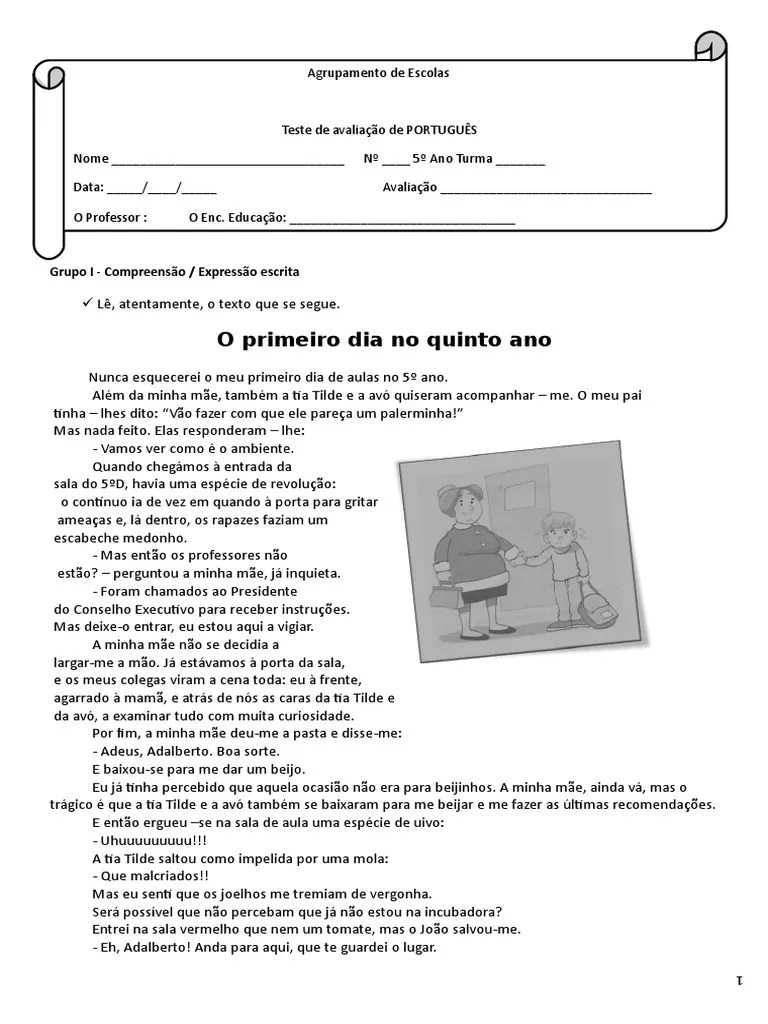 Teste1 5ºano | PDF | Palavra | Sílaba