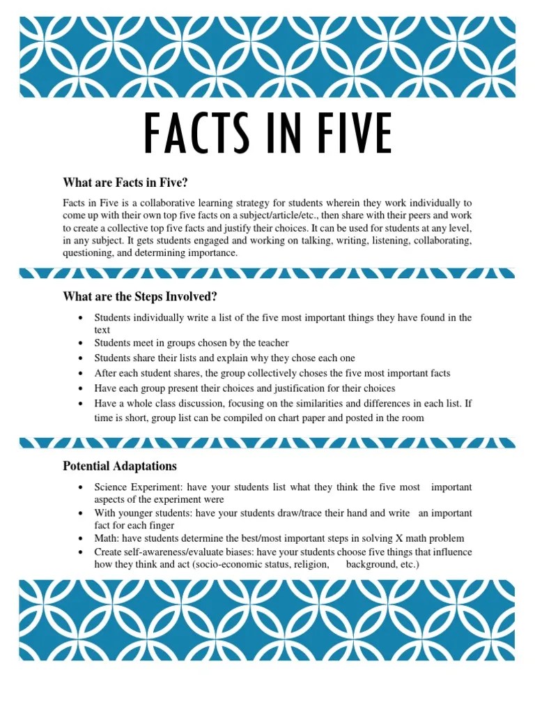 Facts In Five Handout | PDF | Pedagogy | Communication