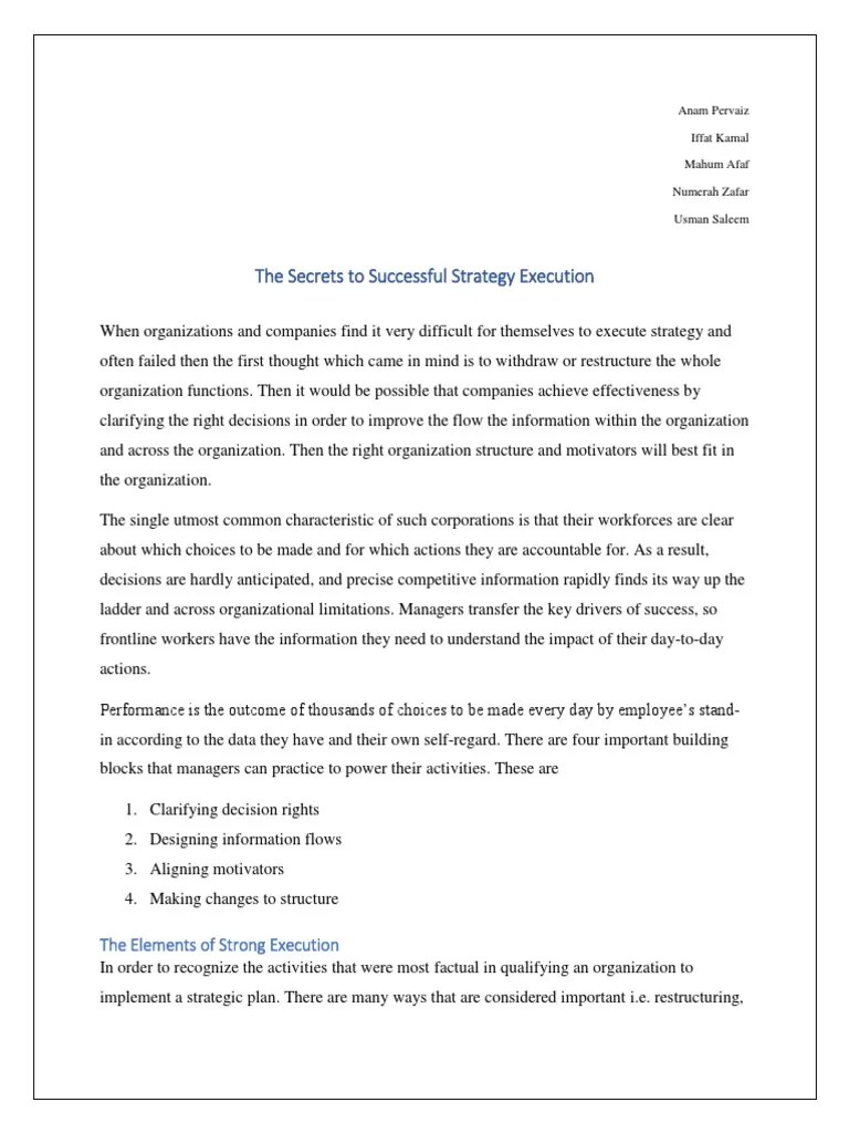 The Secrets To Successful Strategy Execution | PDF | Decentralization ...