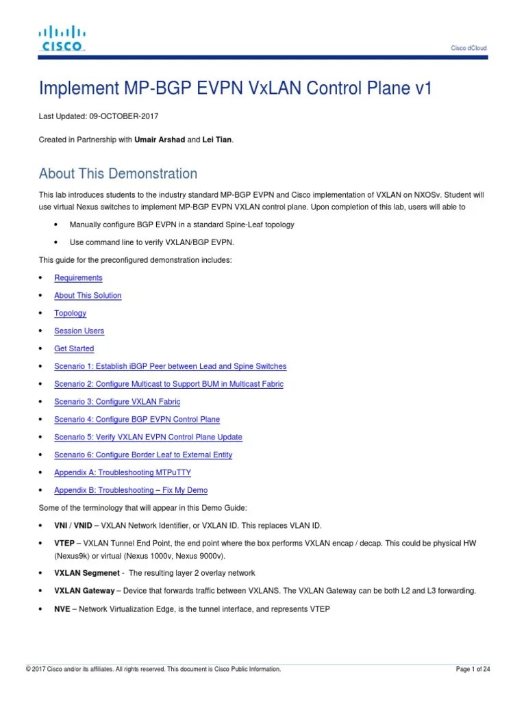 Implement MP-BGP EVPN VxLAN Control Plane V1 Demo Guide | PDF | Ip ...