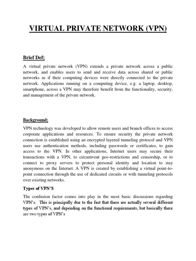 Virtual Private Network (VPN) : Brief Def | PDF | Virtual Private ...