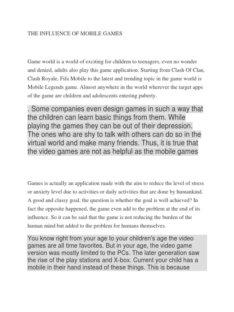 The Influence Of Mobile Games | PDF | Mobile Game | Video Games