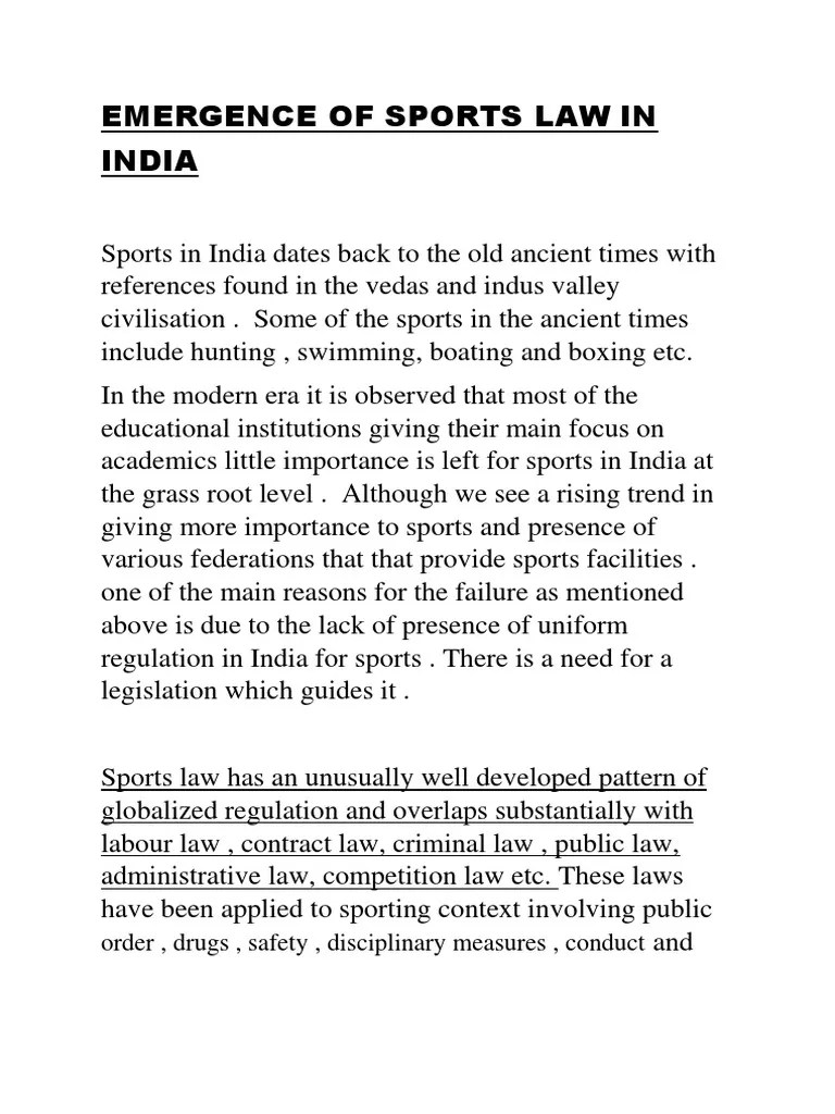 Emergence Of Sports Law In India | PDF