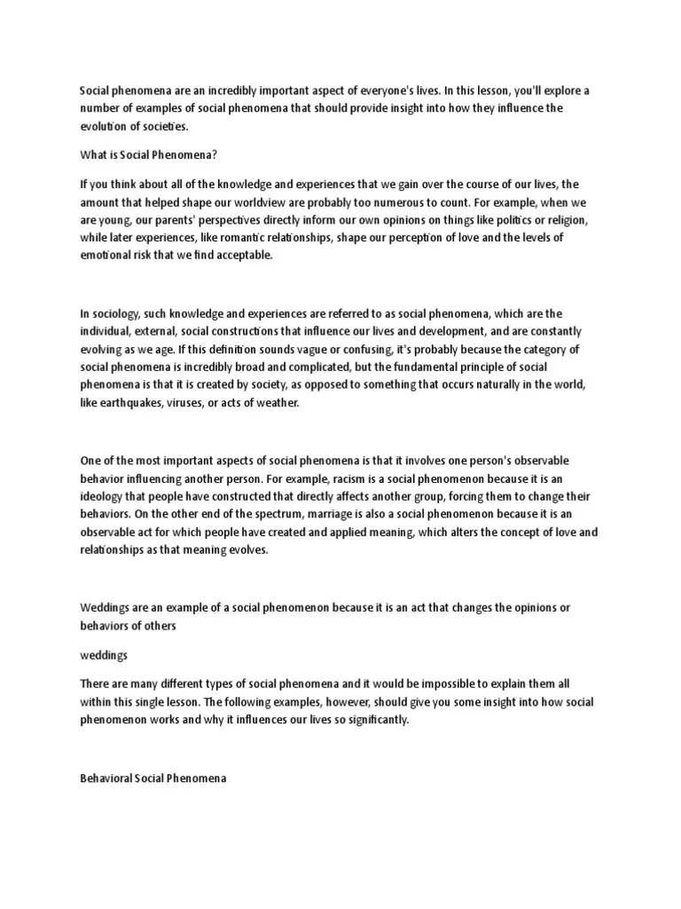 Social Phenomena | PDF | Phenomenon | Behavior