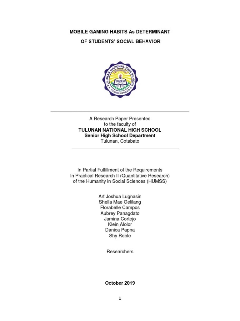 Students Social Behavior As A Determinant Of Mobile Gaming Habits | PDF ...