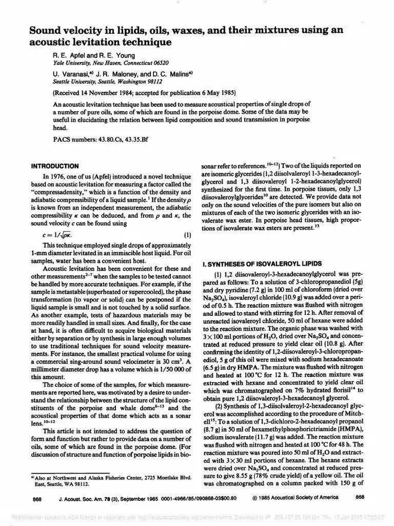 Sound Velocity In Lipids, Oils, Waxes And Their Mixtures Using An ...