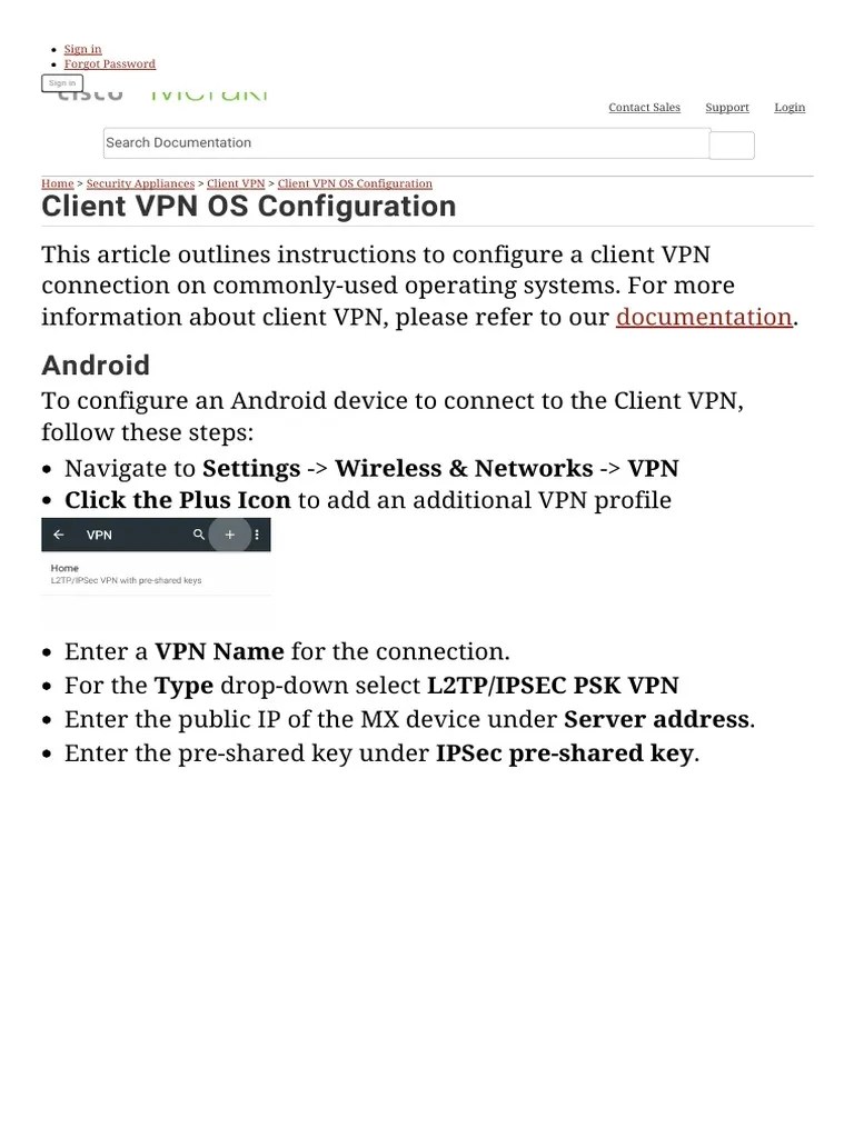 Client VPN OS Configuration - Cisco Meraki | PDF | Virtual Private ...