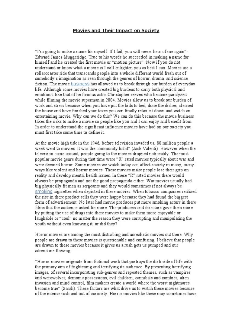 Movies And Their Impact On Society | PDF | Action Films | Violence