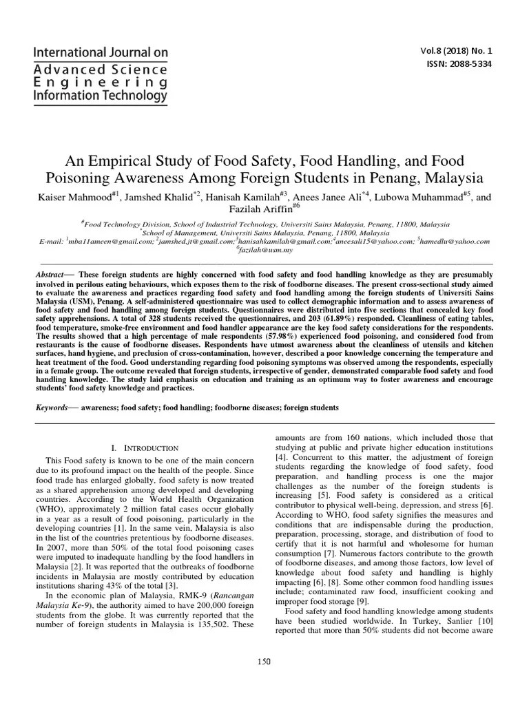An Empirical Study Of Food Safety Food Handling An ...
