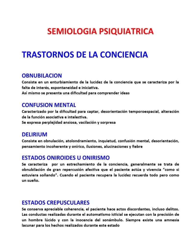 Semiologia Psiquiatrica | PDF | Afasia | Alucinación