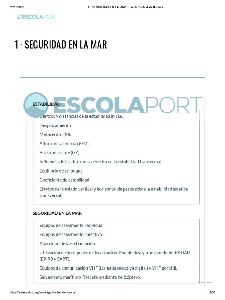 1 · SEGURIDAD EN LA MAR - Escola Port - Aula Náutica | PDF | Envío | Buques