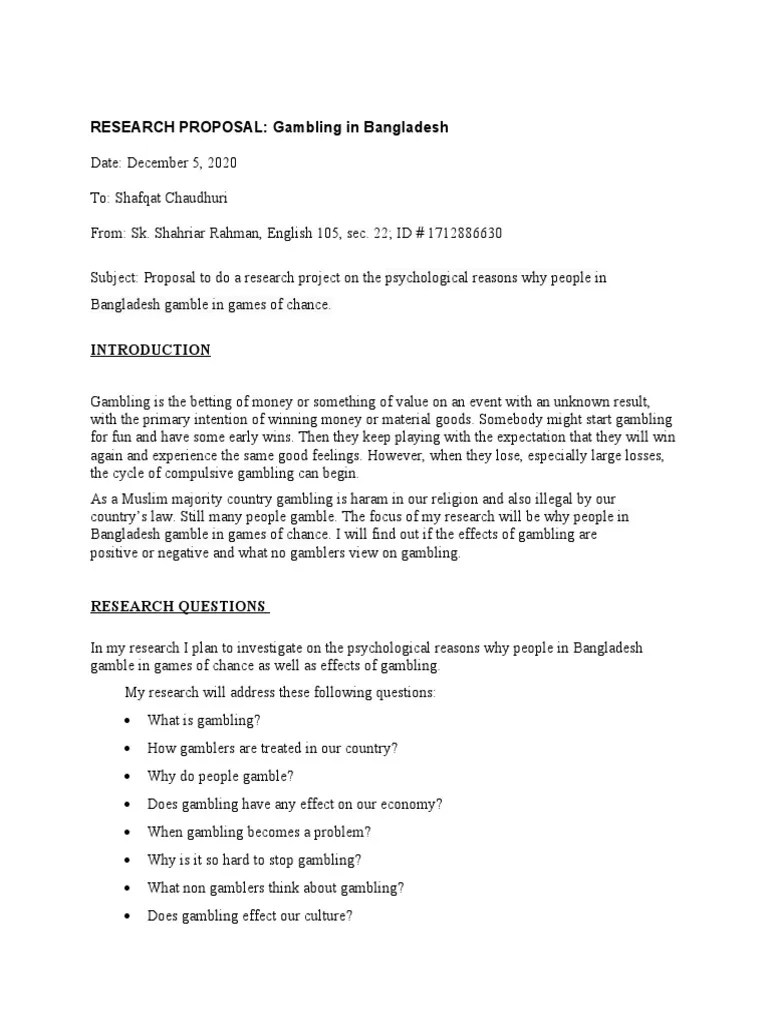 RESEARCH PROPOSAL: Gambling In Bangladesh | PDF | Gambling | Survey ...