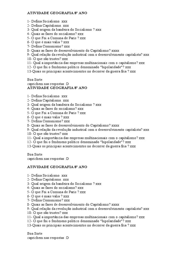Atividade Geografia 8º Ano | PDF