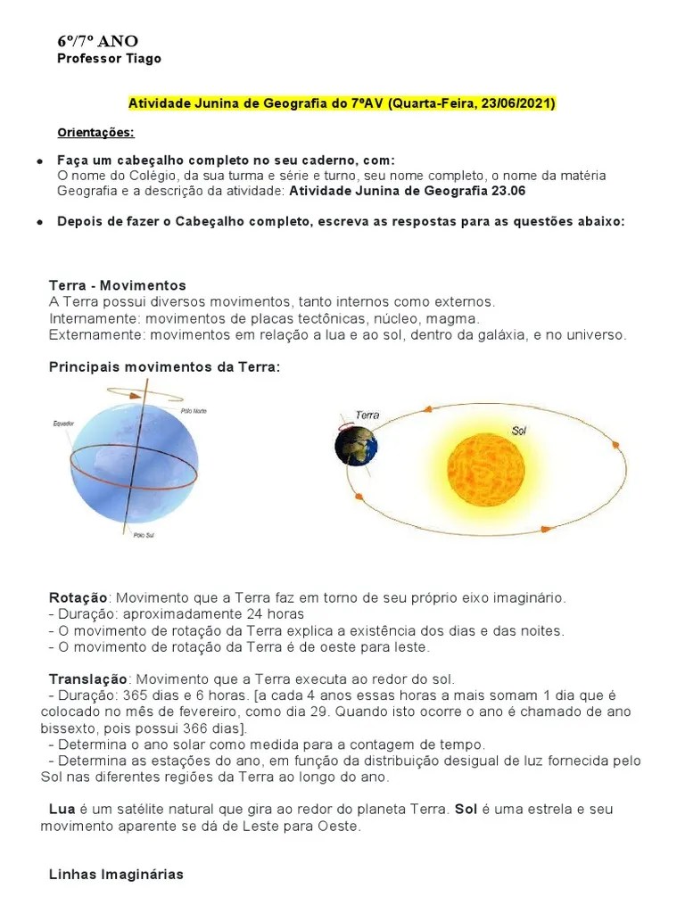 Atividade De Geografia 7 ANO Do Ensino Fundamental | PDF | Outono | Terra