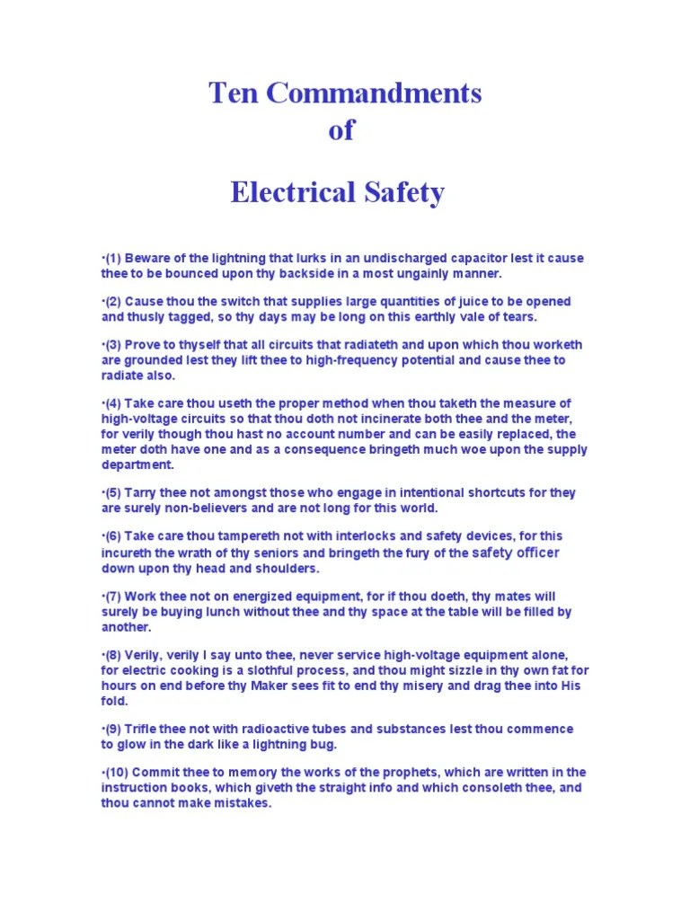 Ten Commandments Of Electrical Safety | PDF | Home & Garden