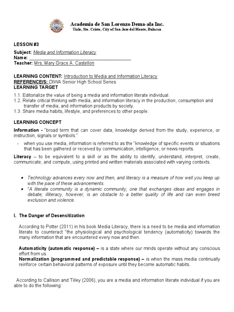 Media And Information Literacy | PDF | Information | Information Literacy