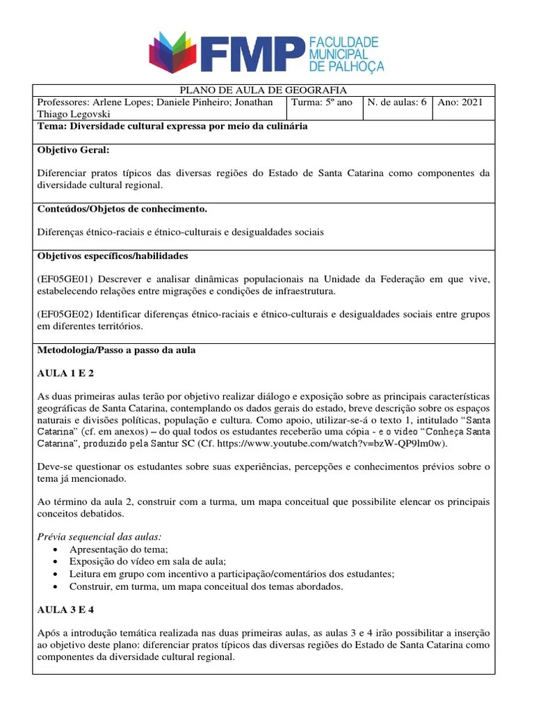 Plano De Aula - Av - Metodologia Do Ensino De Geografia | PDF