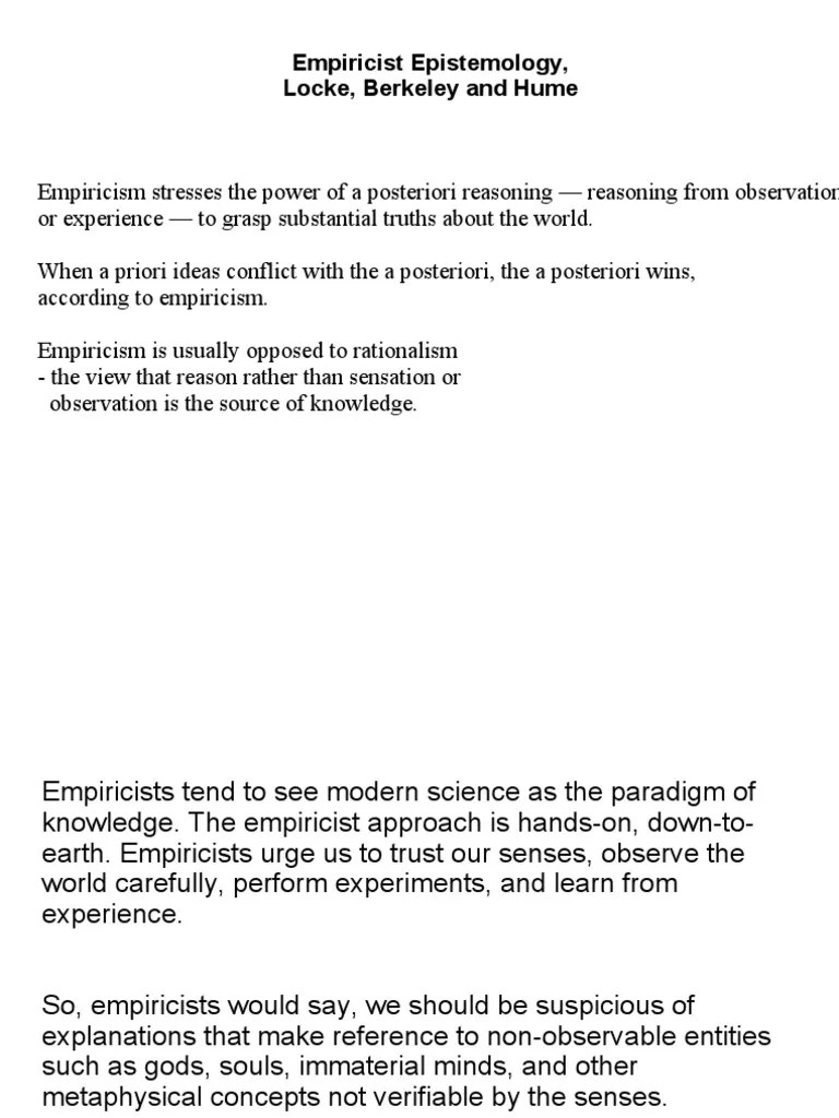 Empiricist Epistemology, Locke, Berkeley And Hume | PDF | Empiricism | Idea