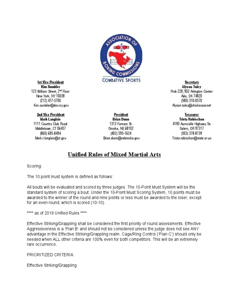 Unified Rules Mma 2019 | PDF | Grappling | Mixed Martial Arts