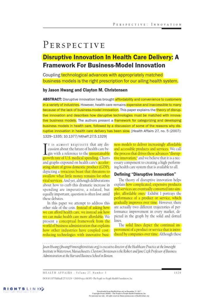 Disruptive Innovation In Health Care Delivery | PDF | Business Model ...