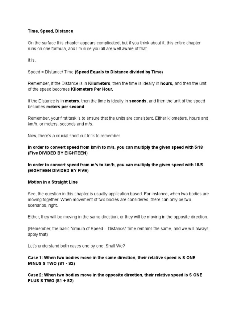 Time, Speed, Distance And Its Applications - (Notes, Practice Sheet ...