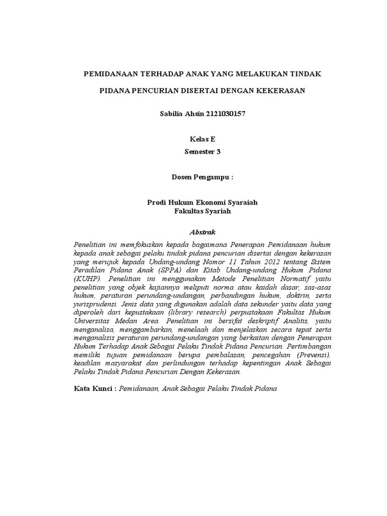 Pemidanaan Terhadap Anak Yang Melakukan Tindak Pidana Pencurian ...