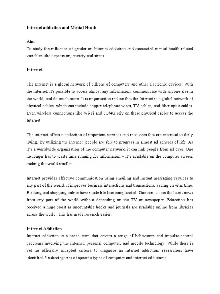 Internet Addiction And Its Impact On Mental Health | PDF | Social Media ...