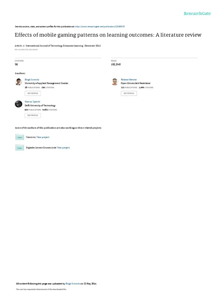 Effects Of Mobile Gaming | PDF | Learning | Affect (Psychology)