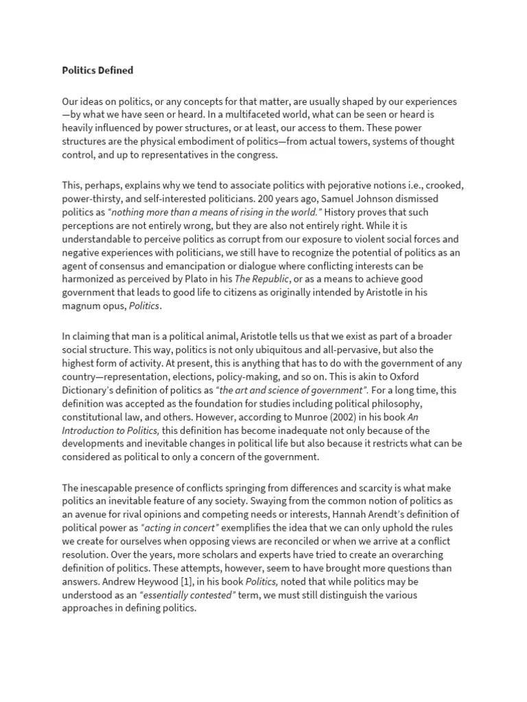 Politics Defined | PDF | Governance | Discourse
