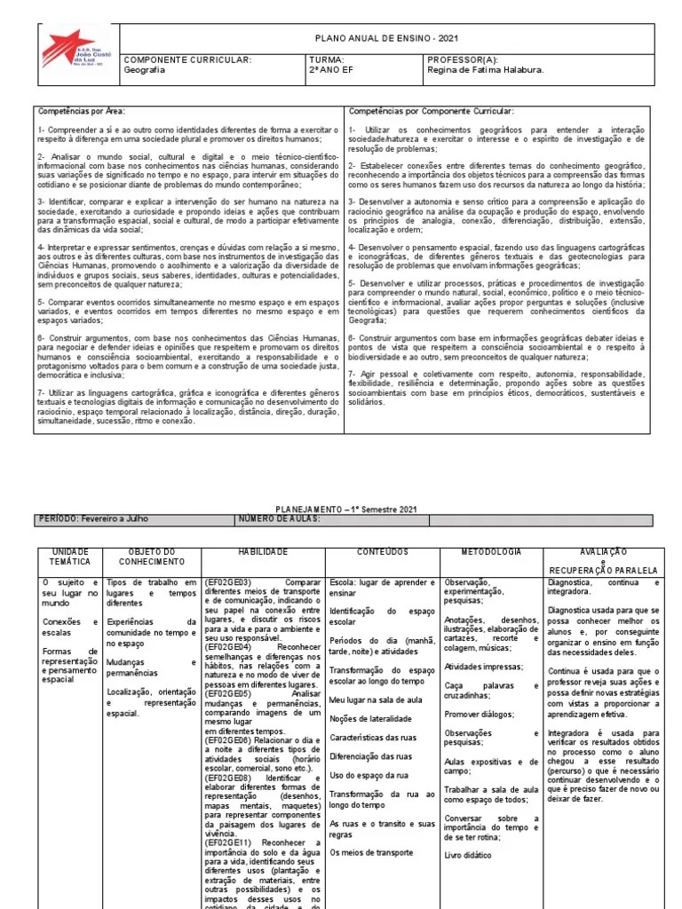 Plano Anual De Ensino - GEOGRAFIA Finalizado | PDF | Geografia | Sociologia