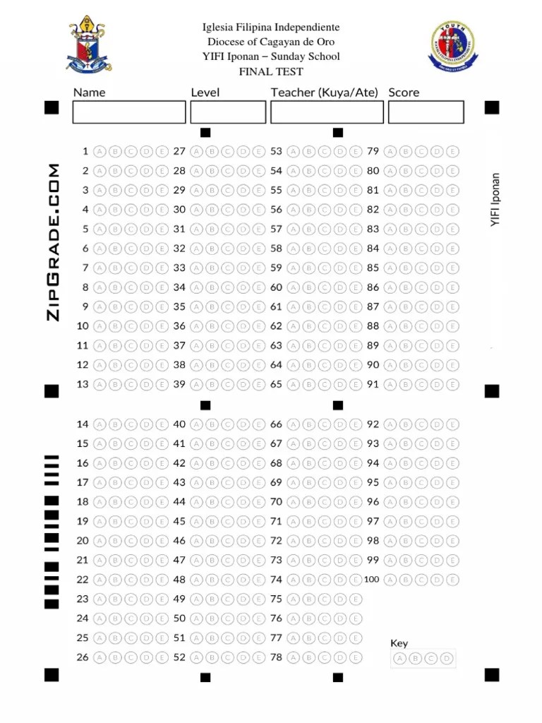 Sunday School - Answer Sheet | PDF