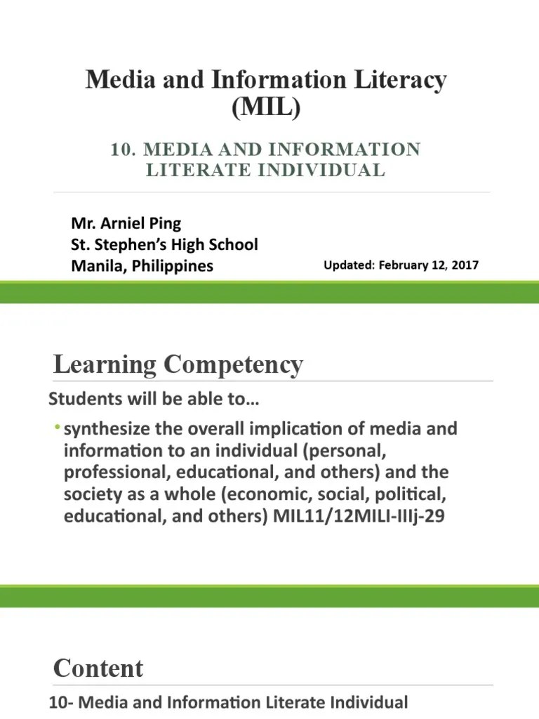 Media And Information Literacy (MIL) - Media And Information Literate ...