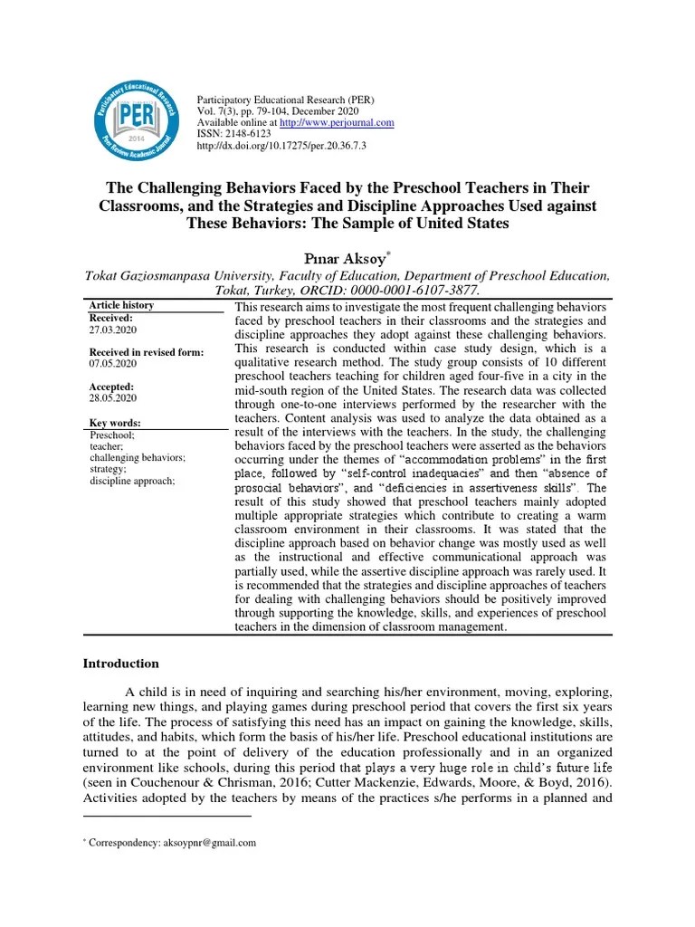 The Challenging Behaviors Faced By The Preschool Teachers In Their ...