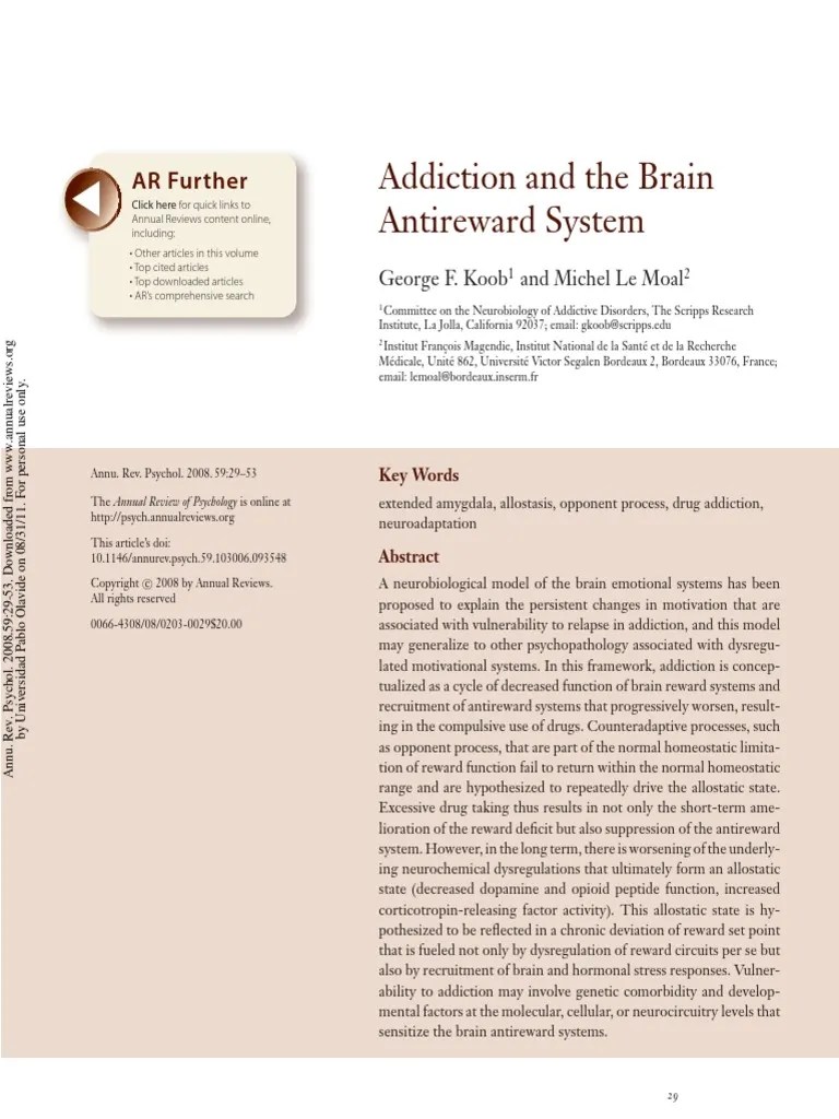 Addiction And The Brain Antireward System | PDF