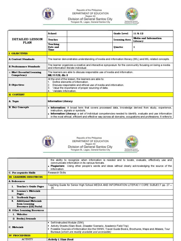 Media And Information Literacy (MIL) - Lesson Exemplar 2 | PDF ...