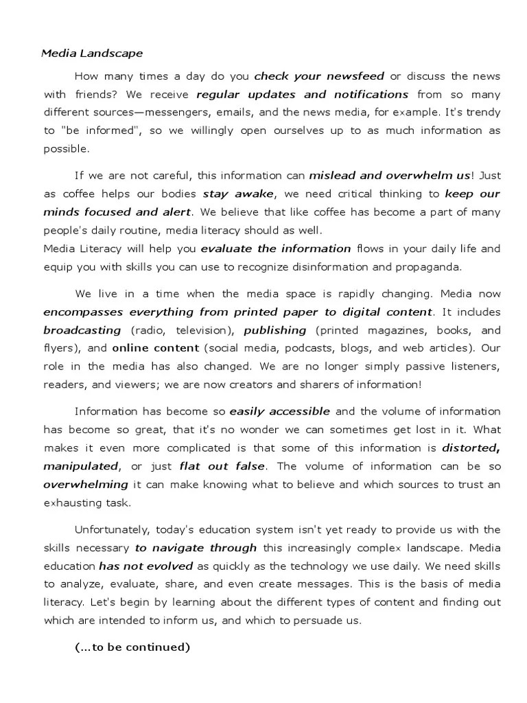 Media Literacy | PDF | Mass Media | Media (Communication)