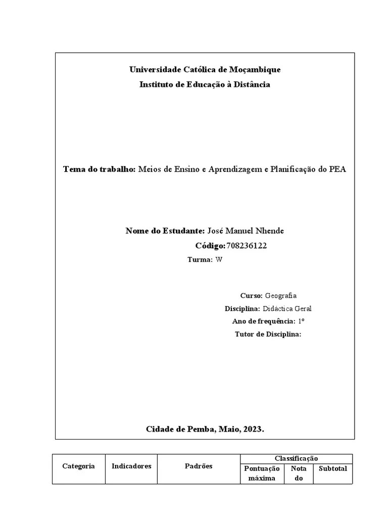 1º Didactica Geral, Curso De Geografia | PDF | Aprendizado | Escolas