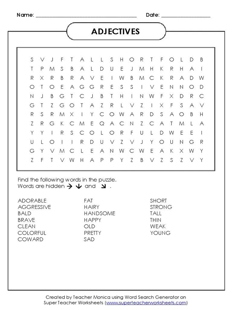 Adjectives Word Search | PDF